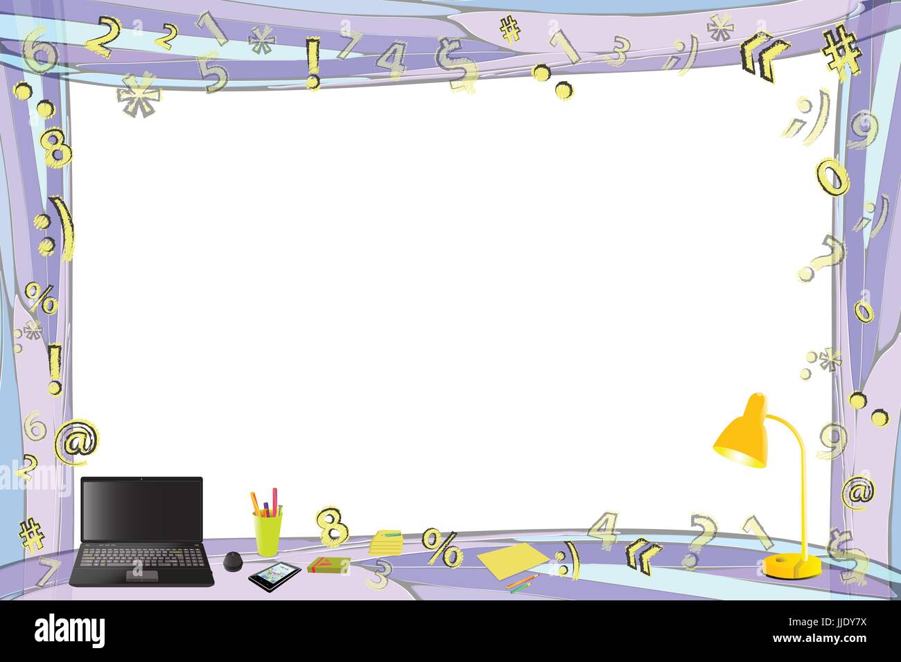 Photo frame with symbols. Computer and smart phone. Illustration for ...