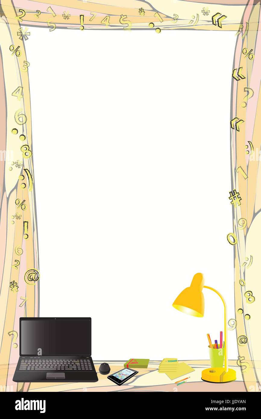 Photo frame with symbols. Computer and smart phone. Illustration for ...