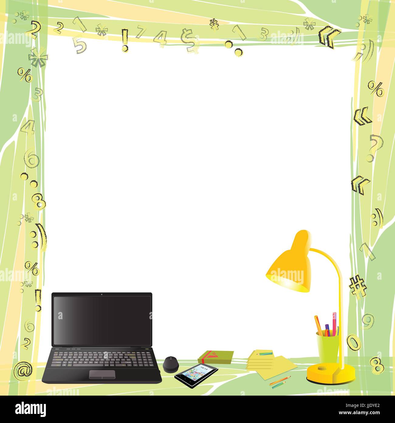 Photo frame with symbols. Computer and smart phone. Illustration for ...