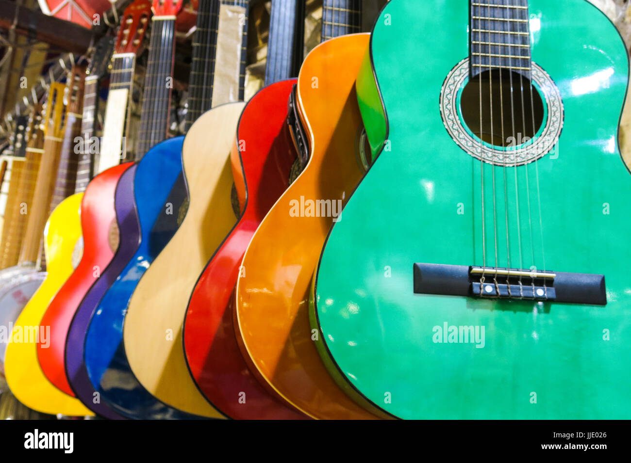 colorful guitars on the Istanbul Grand Bazaar. Istambul, Turkey Stock ...