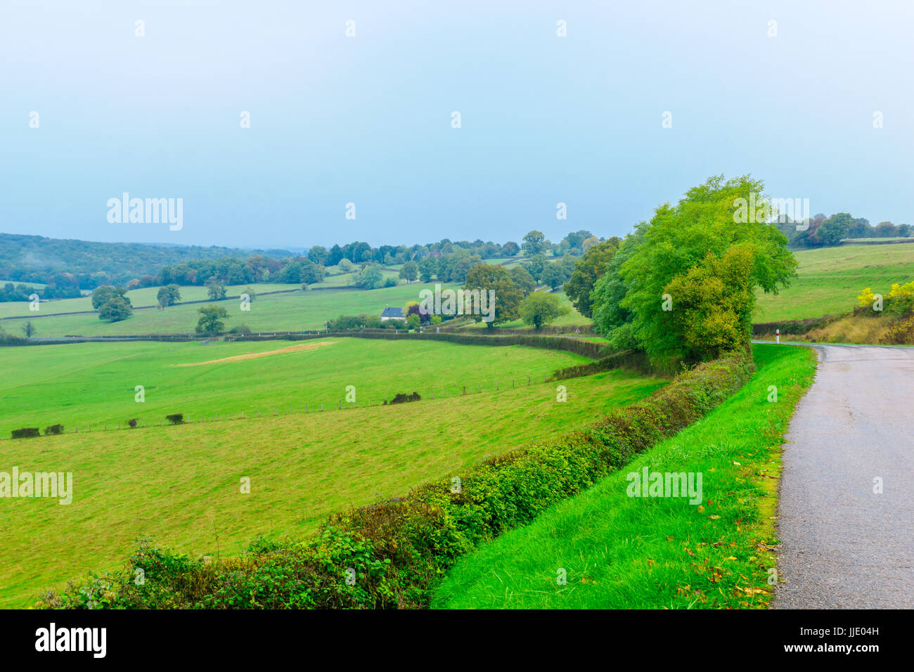 Countryside and road in a rainy day, in Nievre, Burgundy, France Stock ...