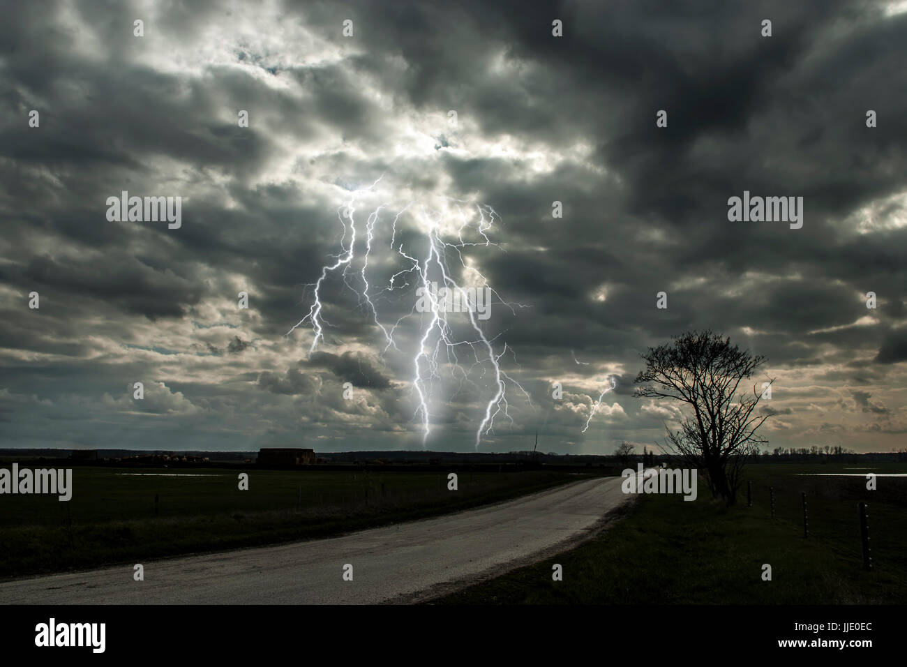 Lightning storm over road hi-res stock photography and images - Alamy