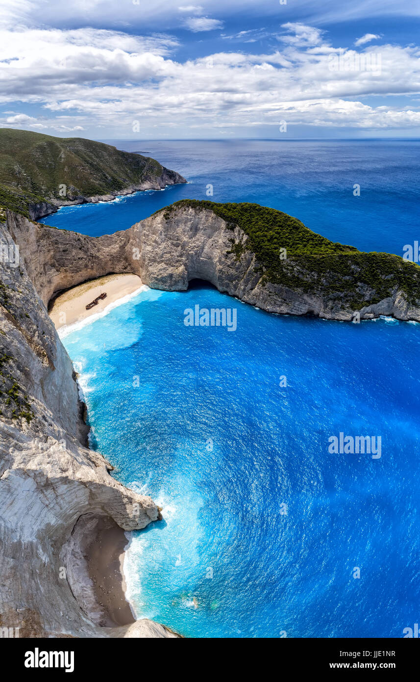 Aerial view of Navagio (Shipwreck) Beach in Zakynthos island, Greece ...