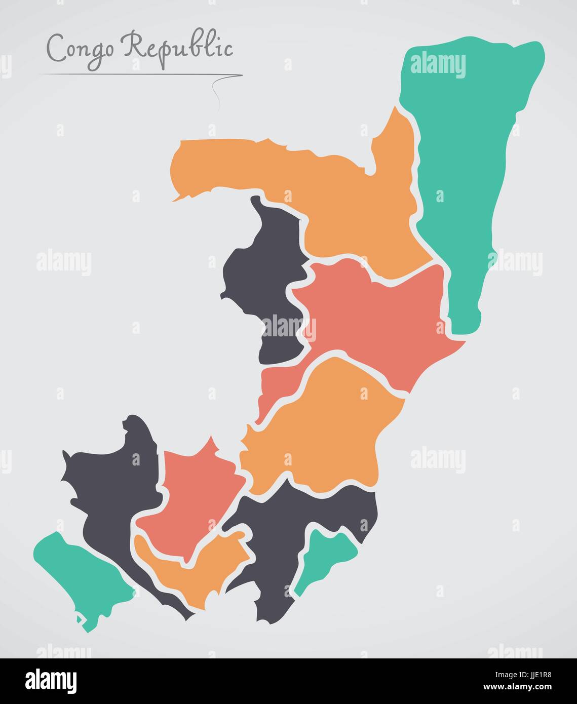 Congo Republic Map with states and modern round shapes Stock Vector ...