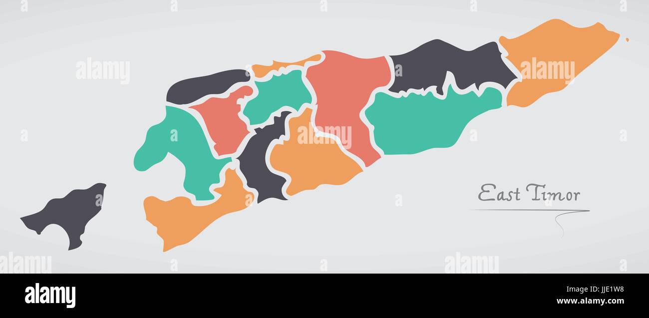 East Timor Map with states and modern round shapes Stock Vector Image ...