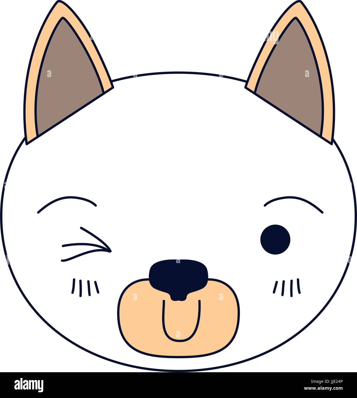 silhouette color sections of cute face of cat wink eye expression Stock ...