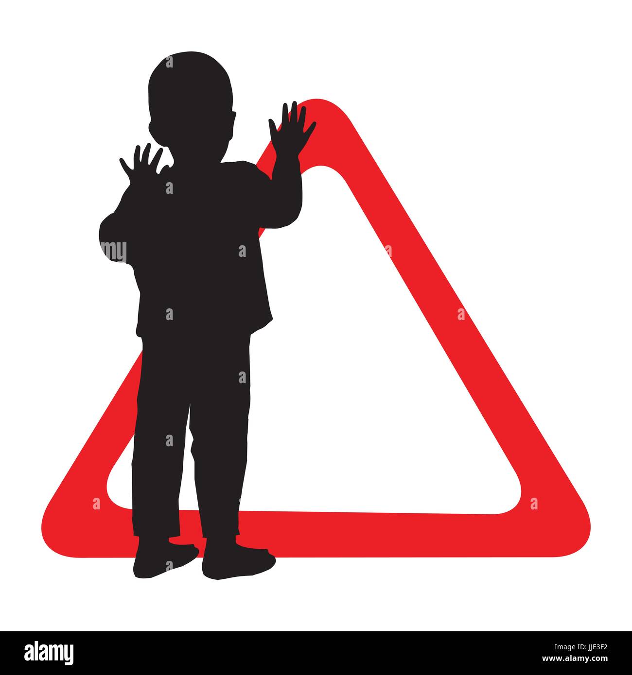 Child safety sign giving way. Silhouette of a boy and a red triangle ...