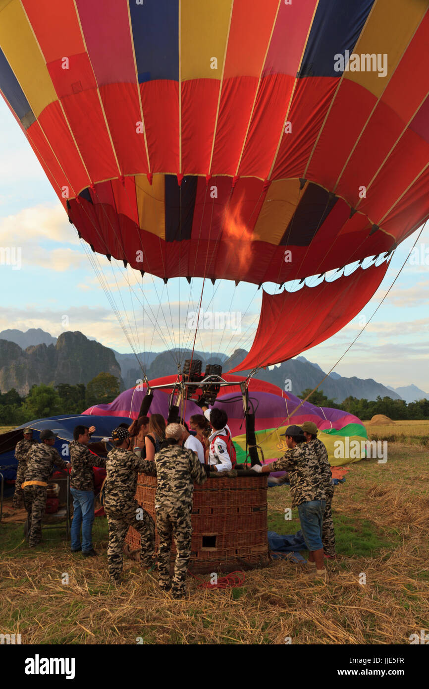 Hot air balloon start in vang vieng Stock Photo - Alamy
