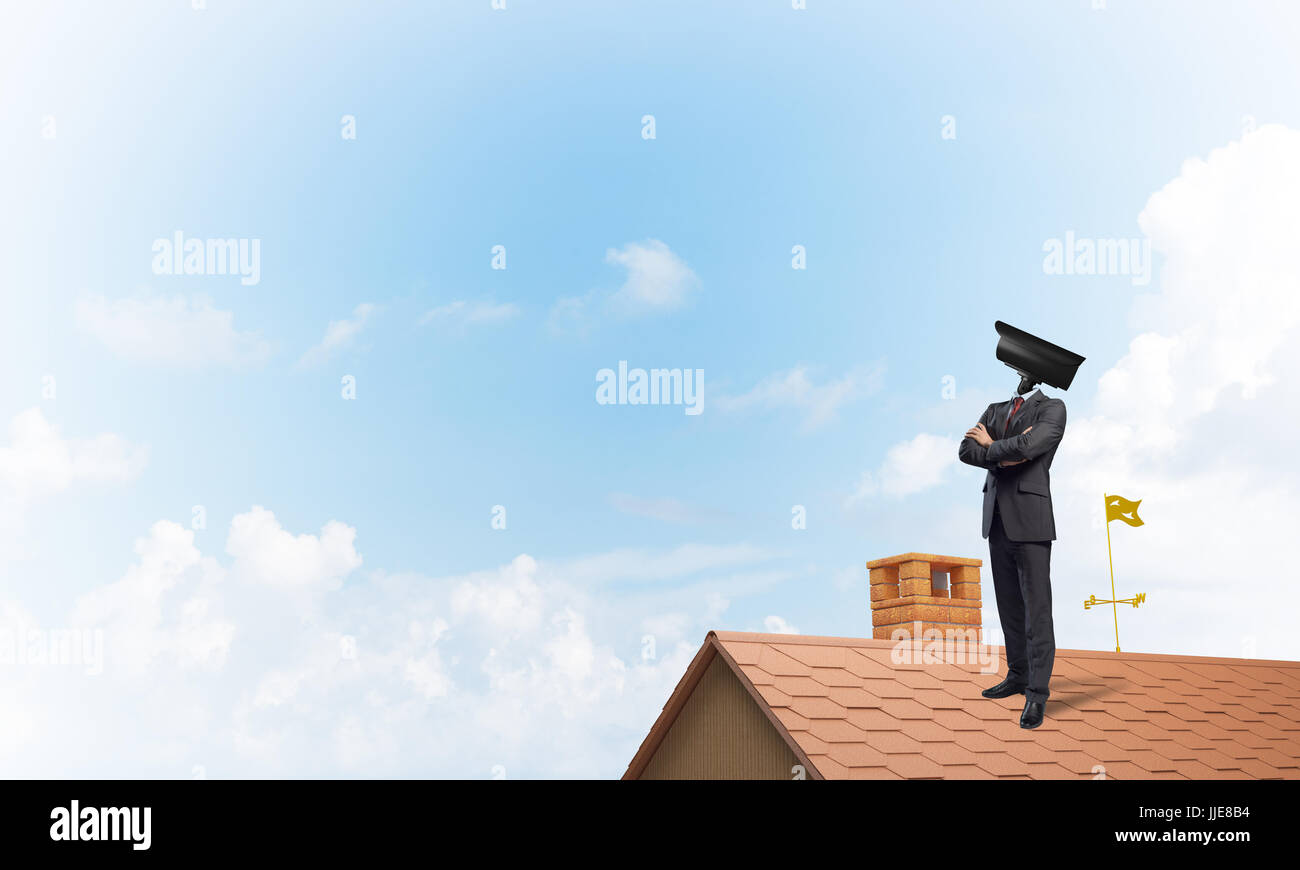 Concept of security and privacy protection with camera headed man Stock ...