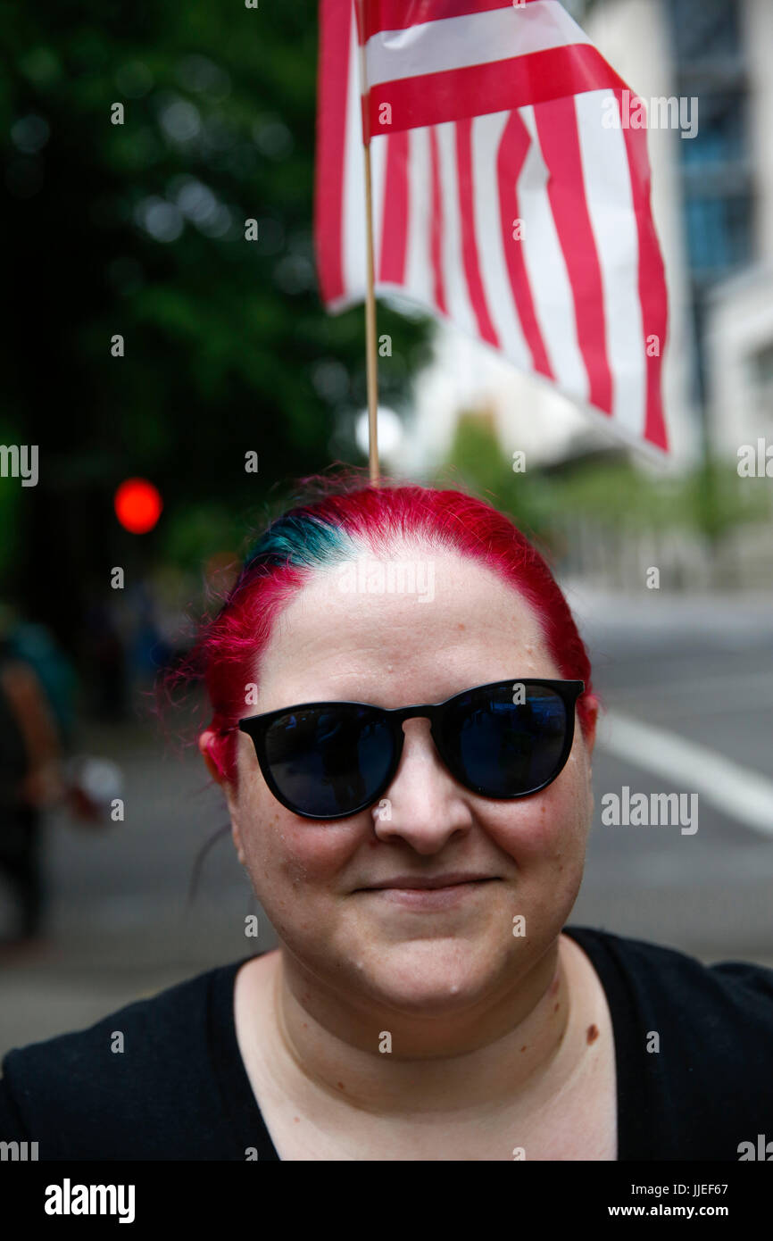 Shawn Graham (38) of Portland protests against President Donald Trump ...