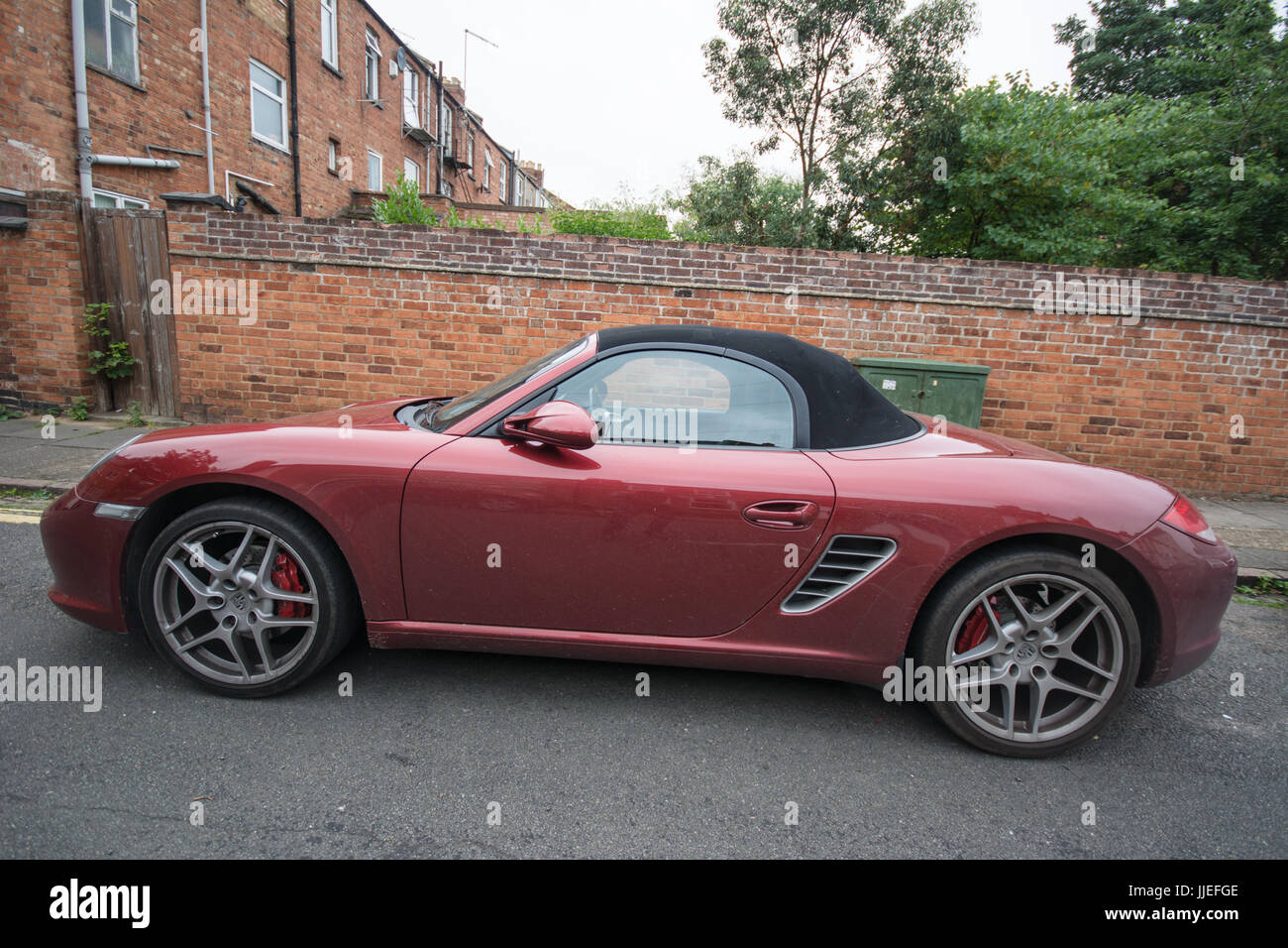 Red Porsche with black roof boxster soft top cherry colour black roof ...