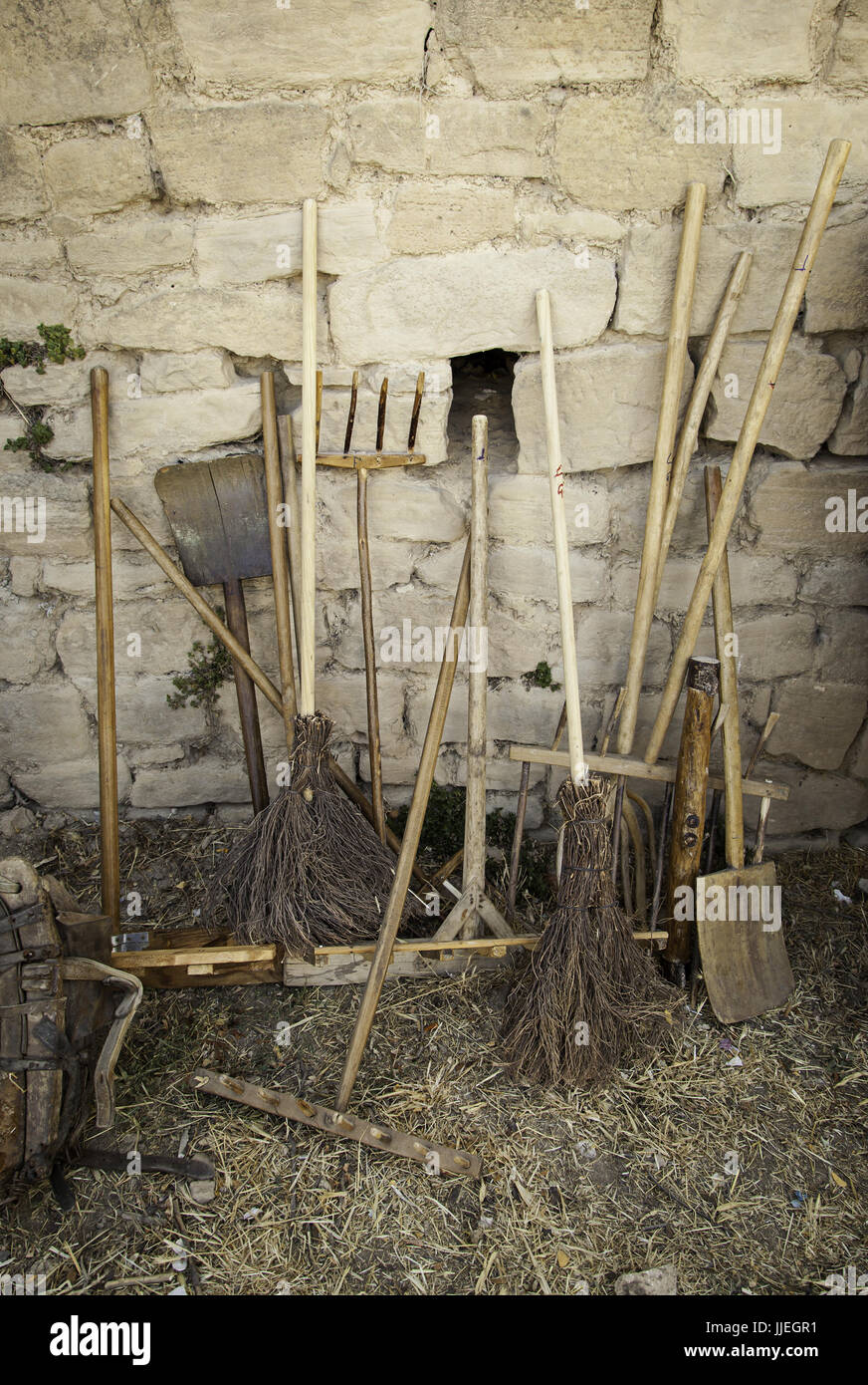 Tools for working on a farm, detail of old working utensils Stock Photo ...