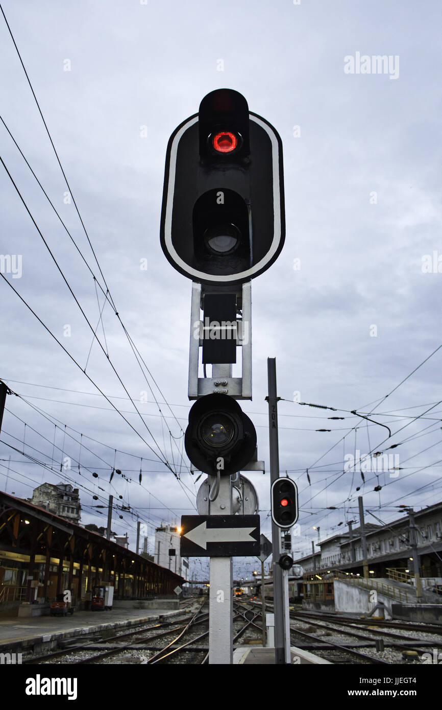 Signaling signal for trains in a station, detail of infomration for the ...