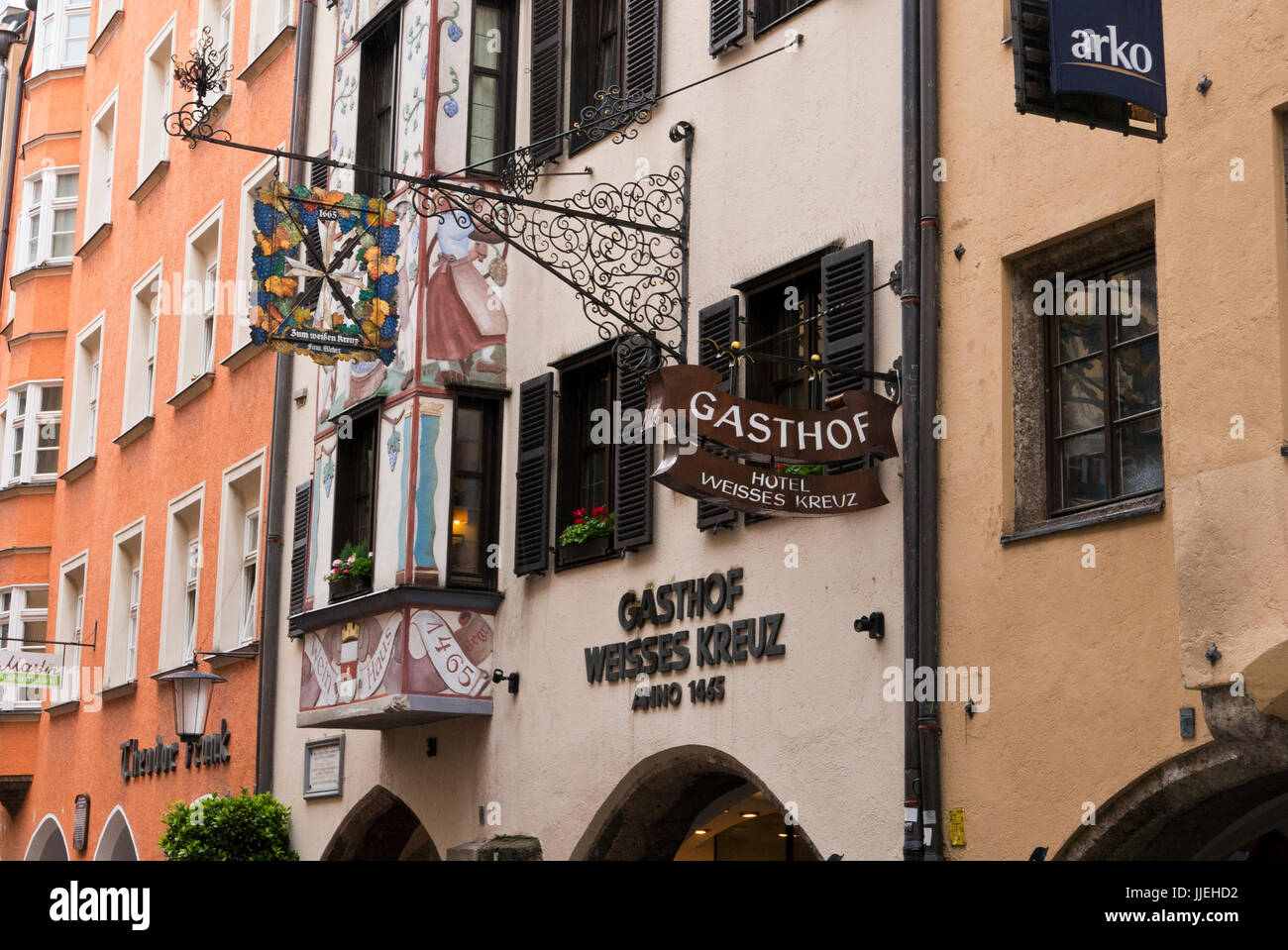 Old town hanging sign innsbruck hi-res stock photography and images - Alamy