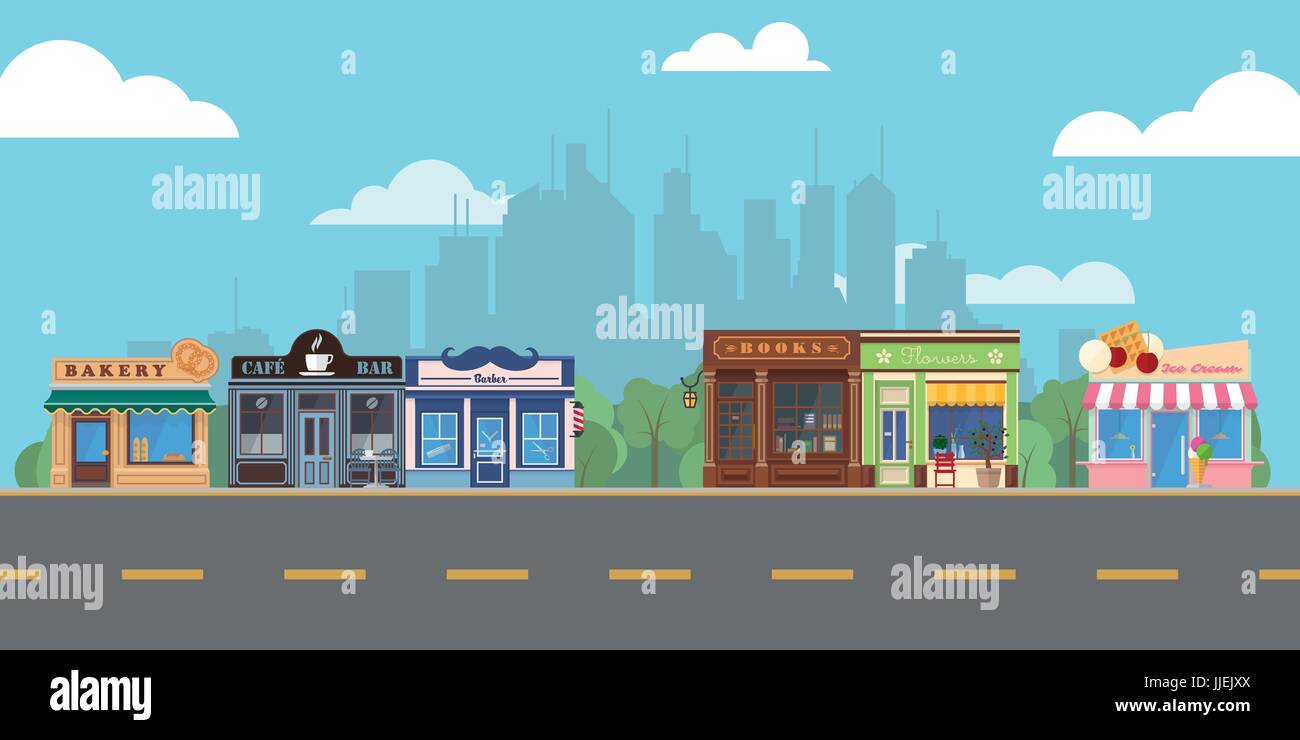 Main street shops cafe Stock Vector Images - Alamy