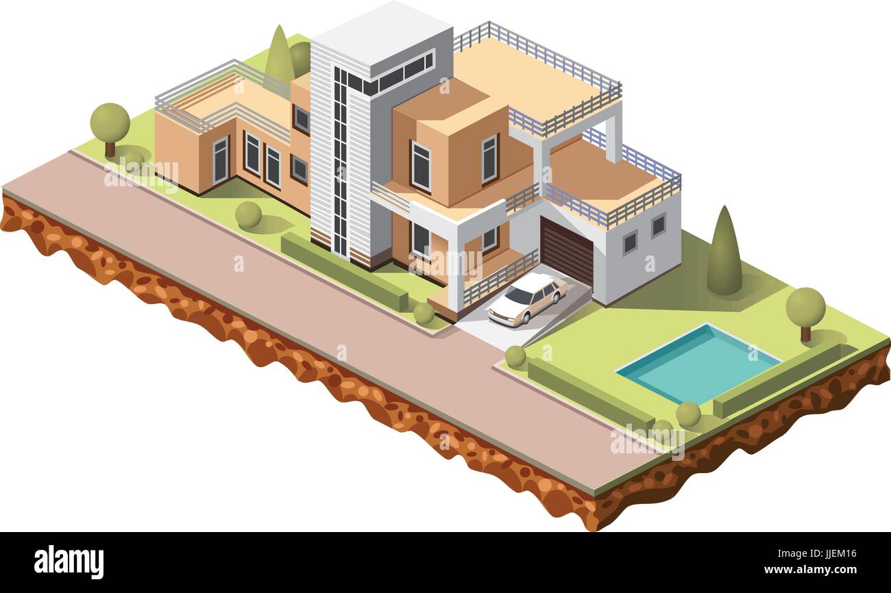 Set vector isometric tile buildings and other structures with areas and ...