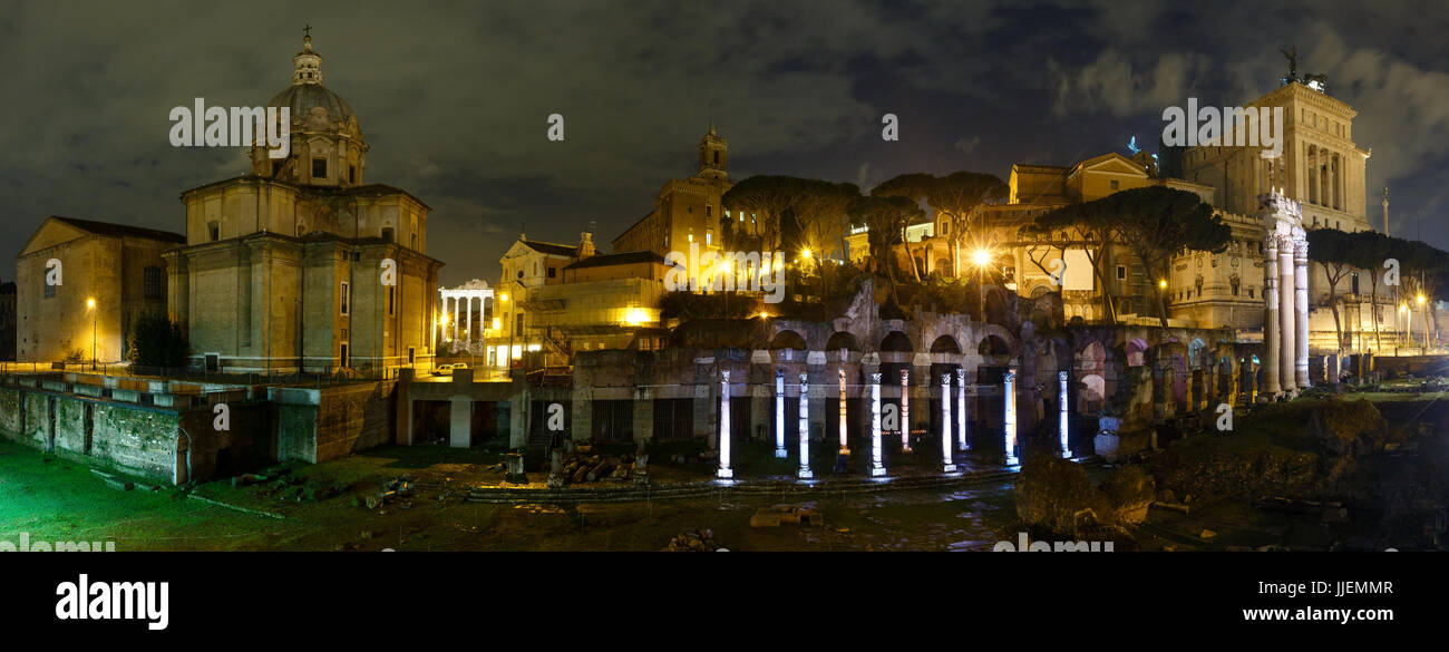 Rome city night view (Caesar Forum ruins and Temple of Venus Genatrix ...