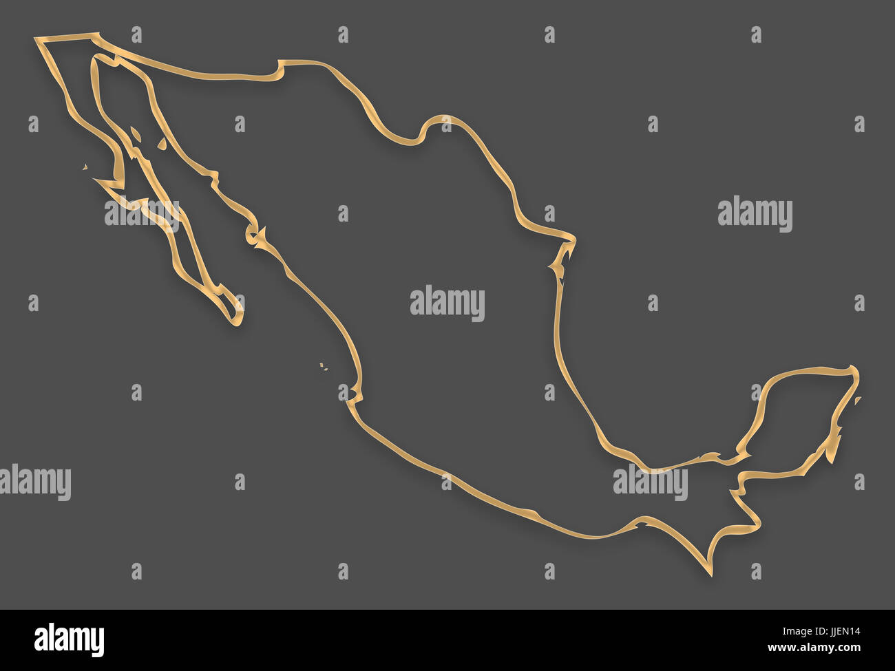 Mexico map in picture frame look with golden brown outline shape Stock ...