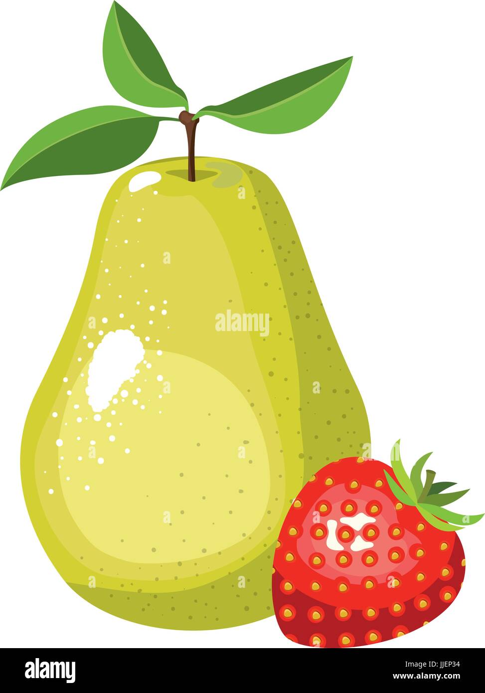white background with realistic set of fruits pear and strawberry Stock ...