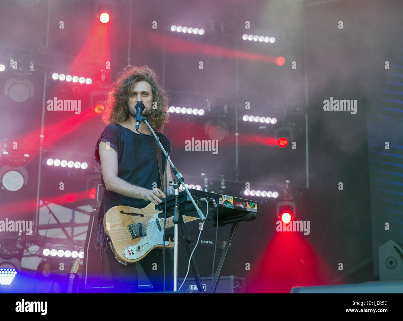 KIEV, UKRAINE - JULY 02, 2017: Rock band Sinoptik, winner Global Battle of the Bands 2016, and ...