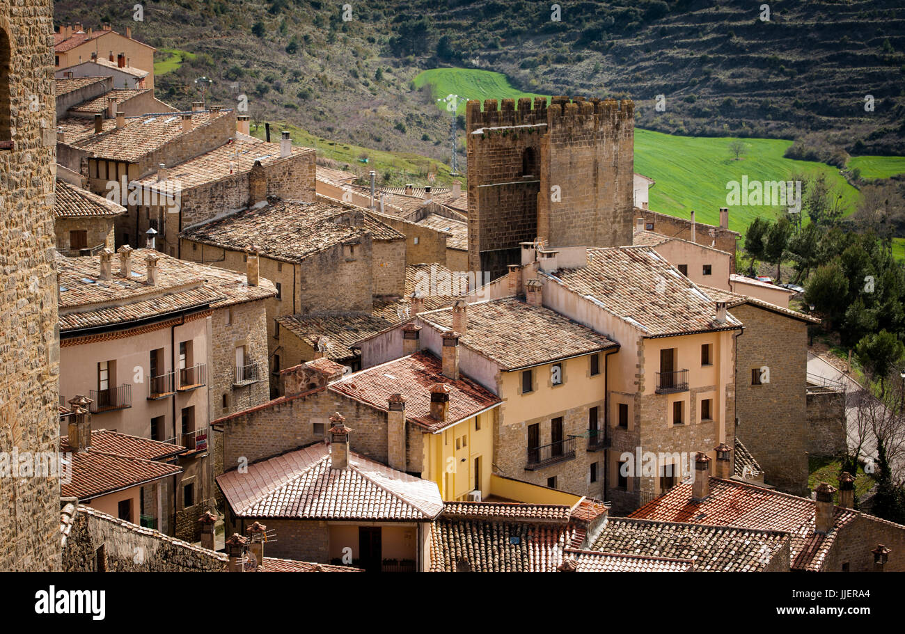Streets of old Spanish village in Aragon area Stock Photo - Alamy