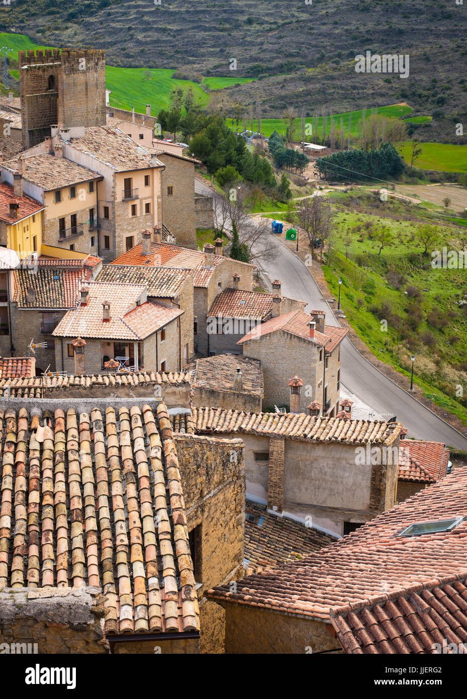 Streets of old Spanish village in Aragon area Stock Photo - Alamy