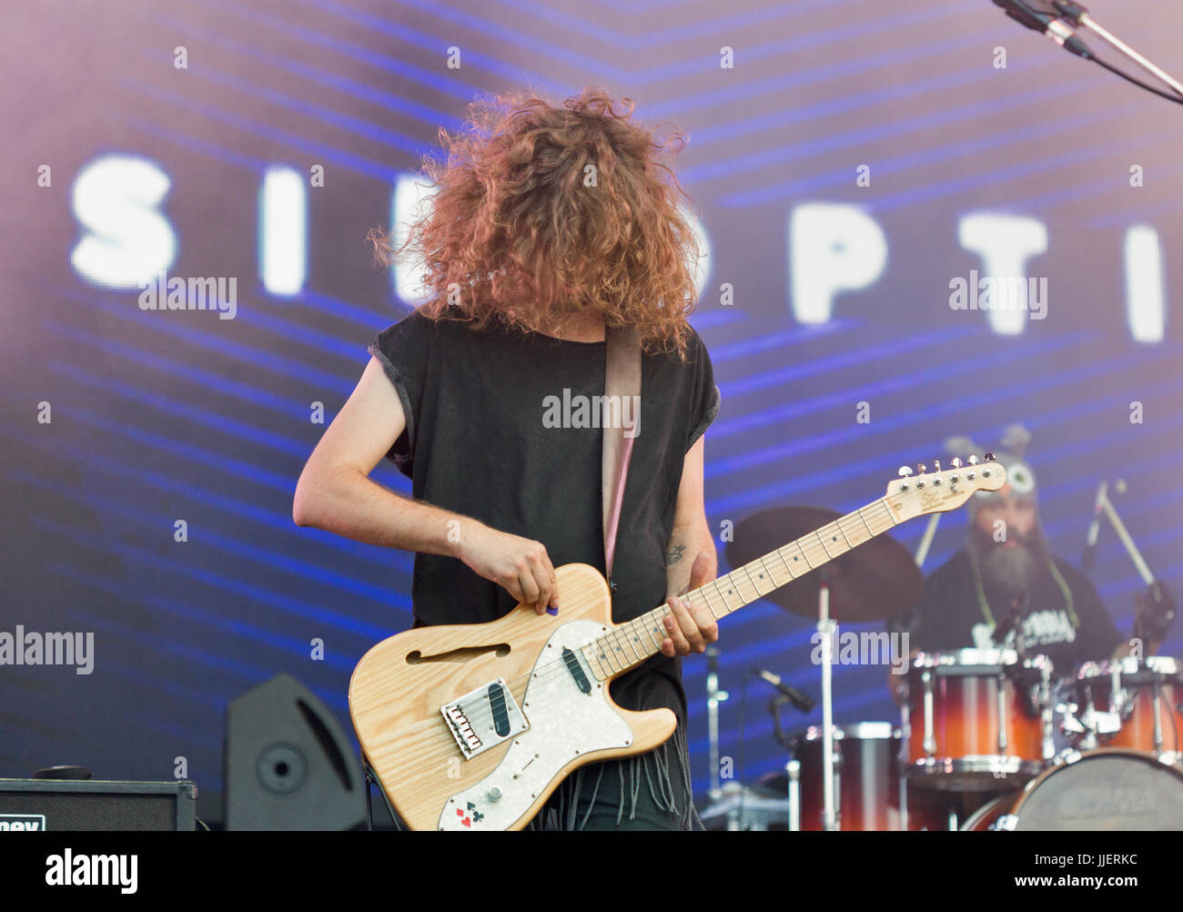 KIEV, UKRAINE - JULY 02, 2017: Rock band Sinoptik, winner Global Battle of the Bands 2016, and ...