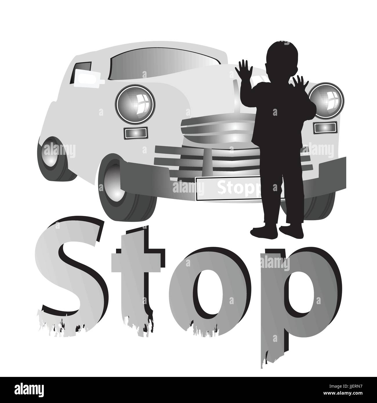 Stop accident on the road children. Danger concept. Illustration for ...