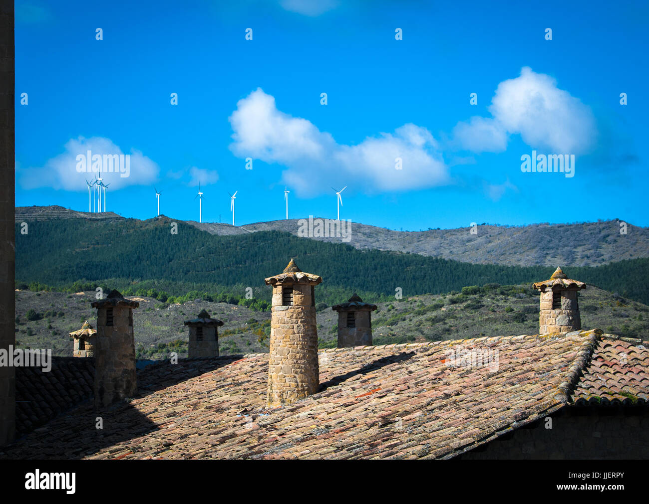 Specific shape of chimneys of a Spanish village Stock Photo - Alamy