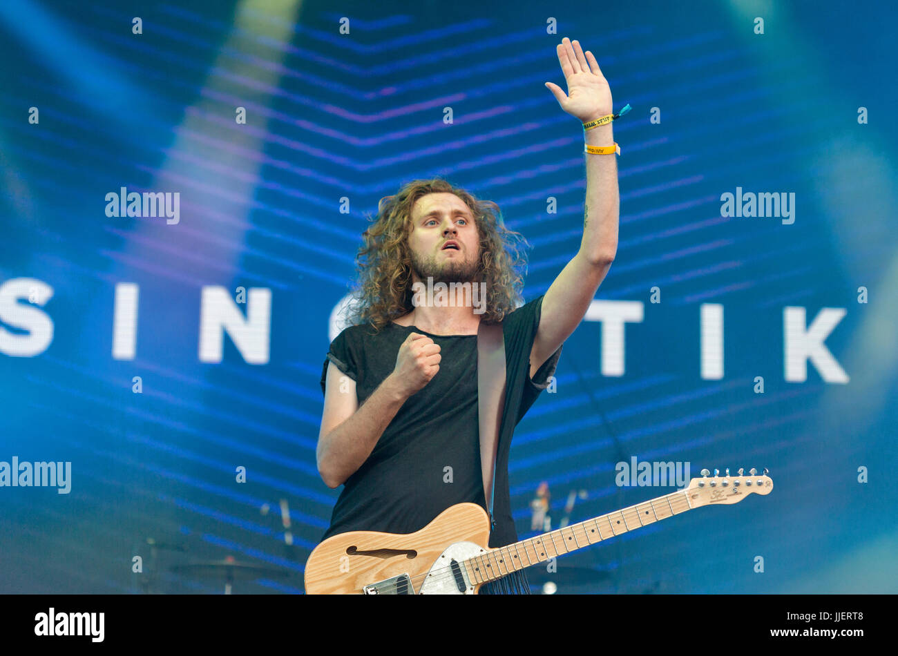 KIEV, UKRAINE - JULY 02, 2017: Rock band Sinoptik, winner Global Battle of the Bands 2016, and ...