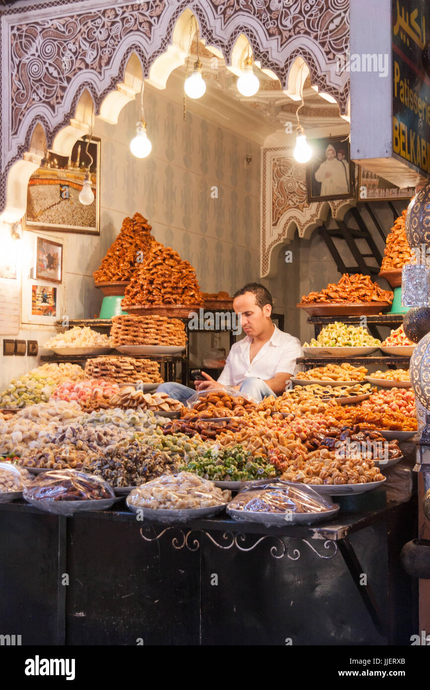 Sweet pastry vendor souk Marrakech, Marrakesh, Morocco, North Africa ...