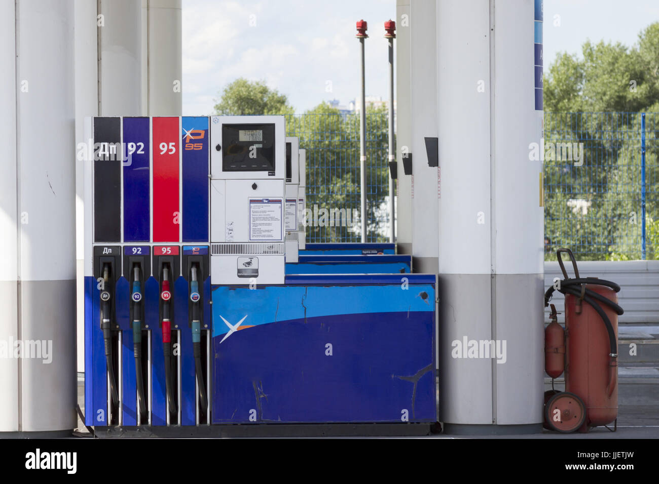 Gas station with two columns and different fuels Stock Photo - Alamy