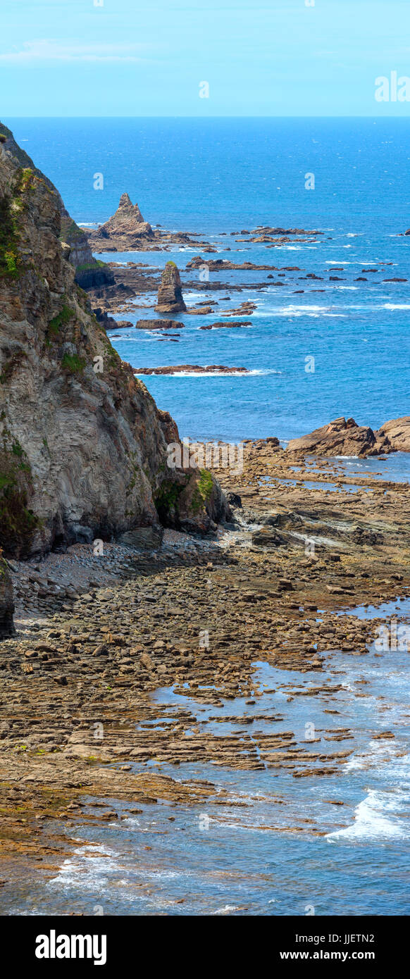 Summer Atlantic ocean (Biscay bay) coast landscape with rock formations ...