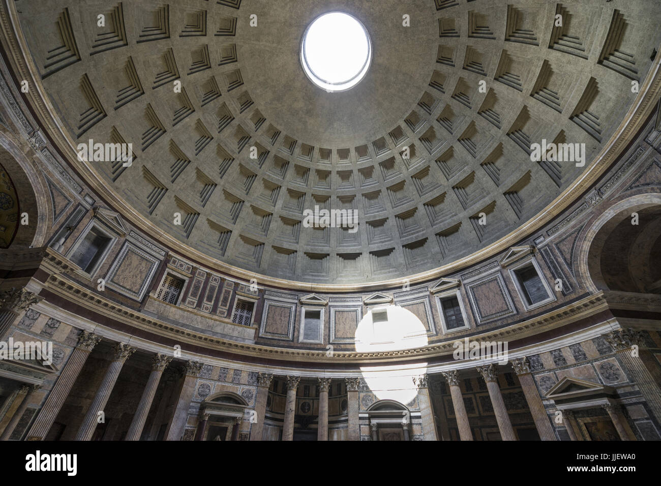 Dome of the Pantheon. Inside view. Ray of sunlight passing through a ...