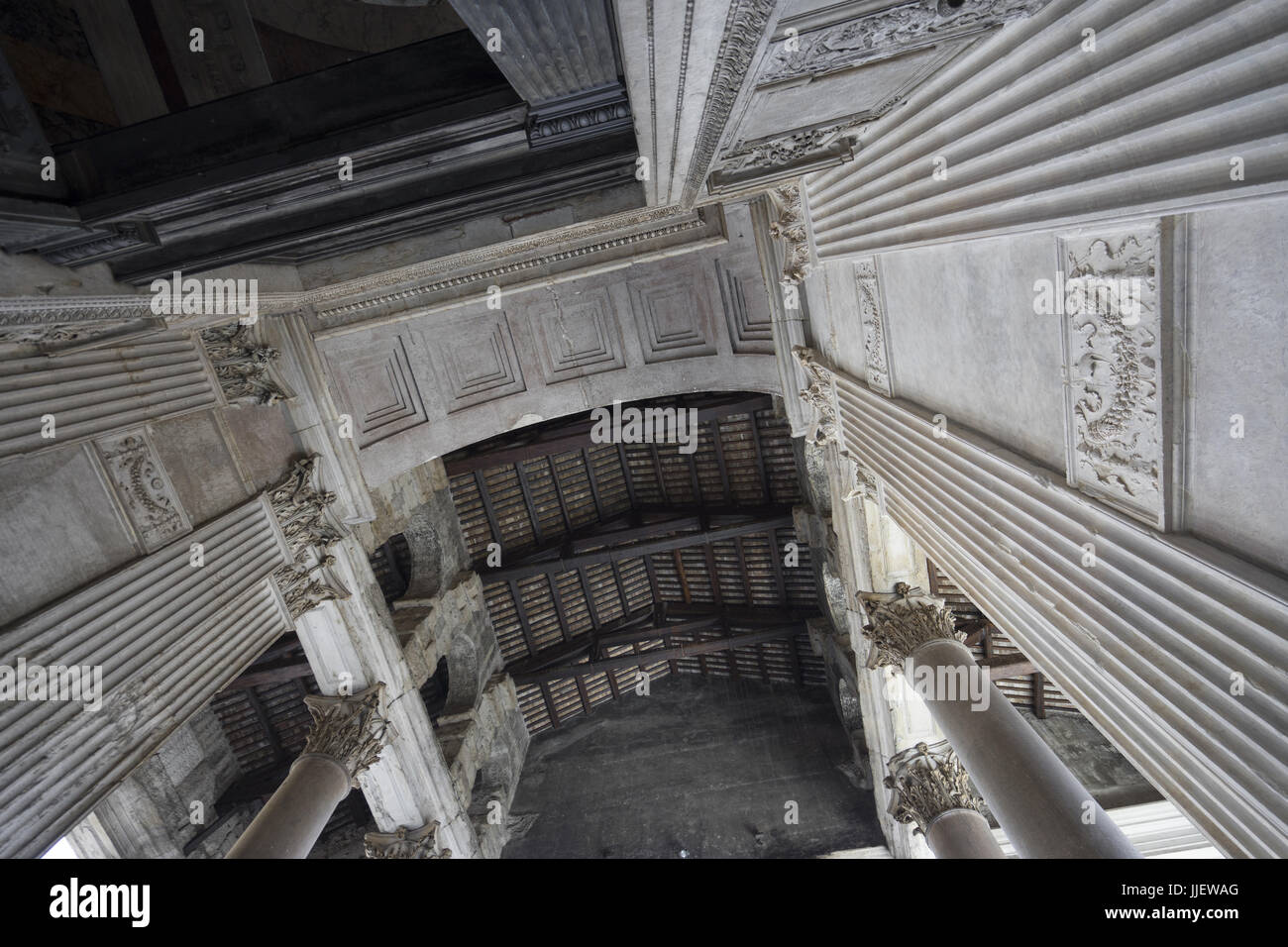 Pantheon in Rome. Close view thru ceiling and columns. Pantheon was ...