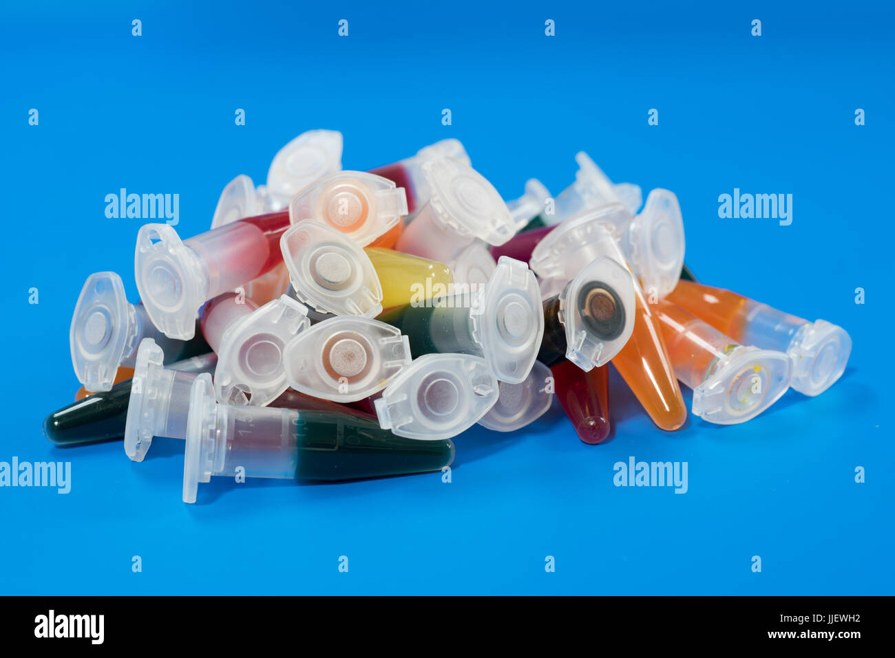 micro centrifuge test tubes with bio samples for microbial testing ...