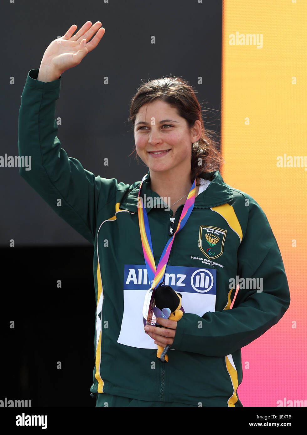 South Africa's Ilse Hayes with her silver medal after the Women's 100m ...