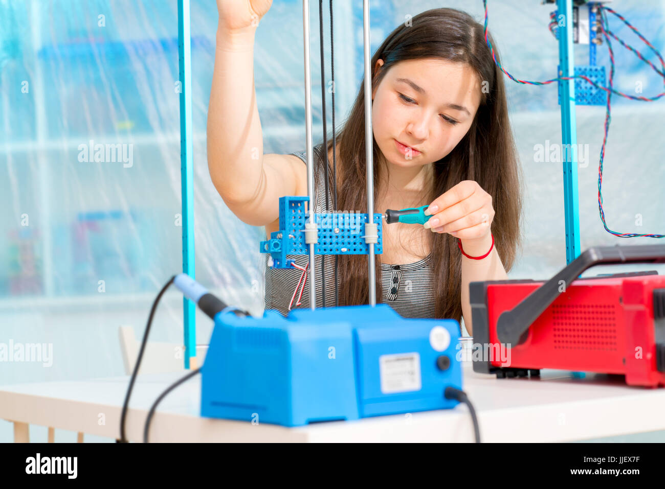 School girl in robotic class Stock Photo - Alamy