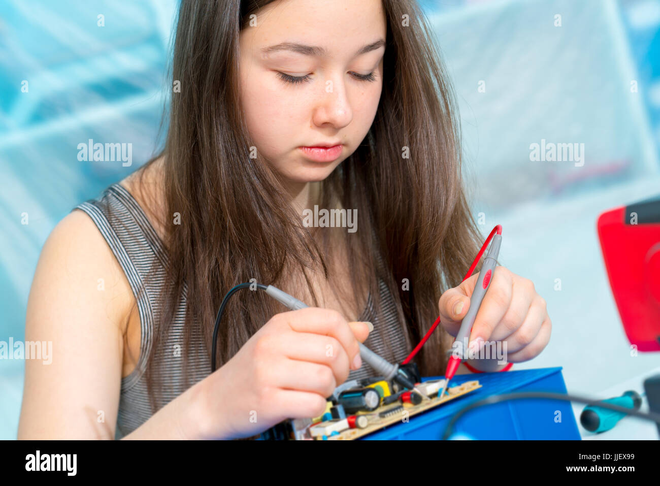Student girl in robotics lab Stock Photo - Alamy