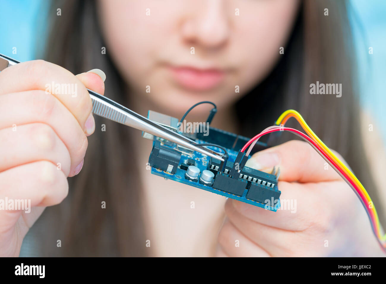 Student girl in robotics lab Stock Photo - Alamy