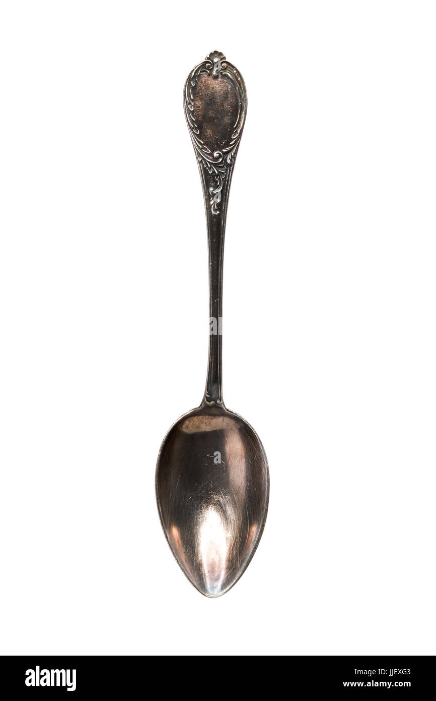 Single old antique cutlery spoon isolated on white background, clipping ...