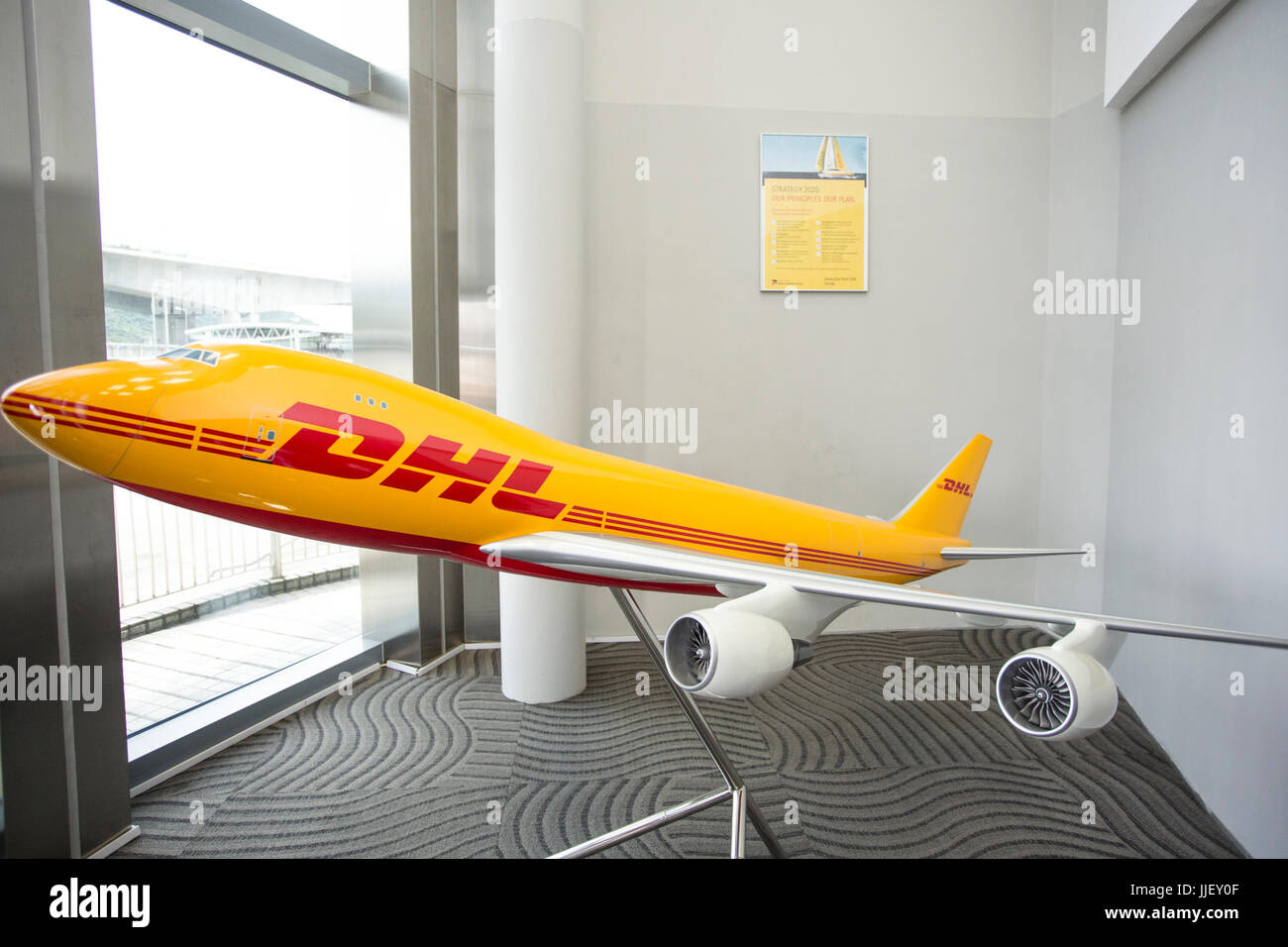 The photographs shows the DHL logo on the model displayed in the ...