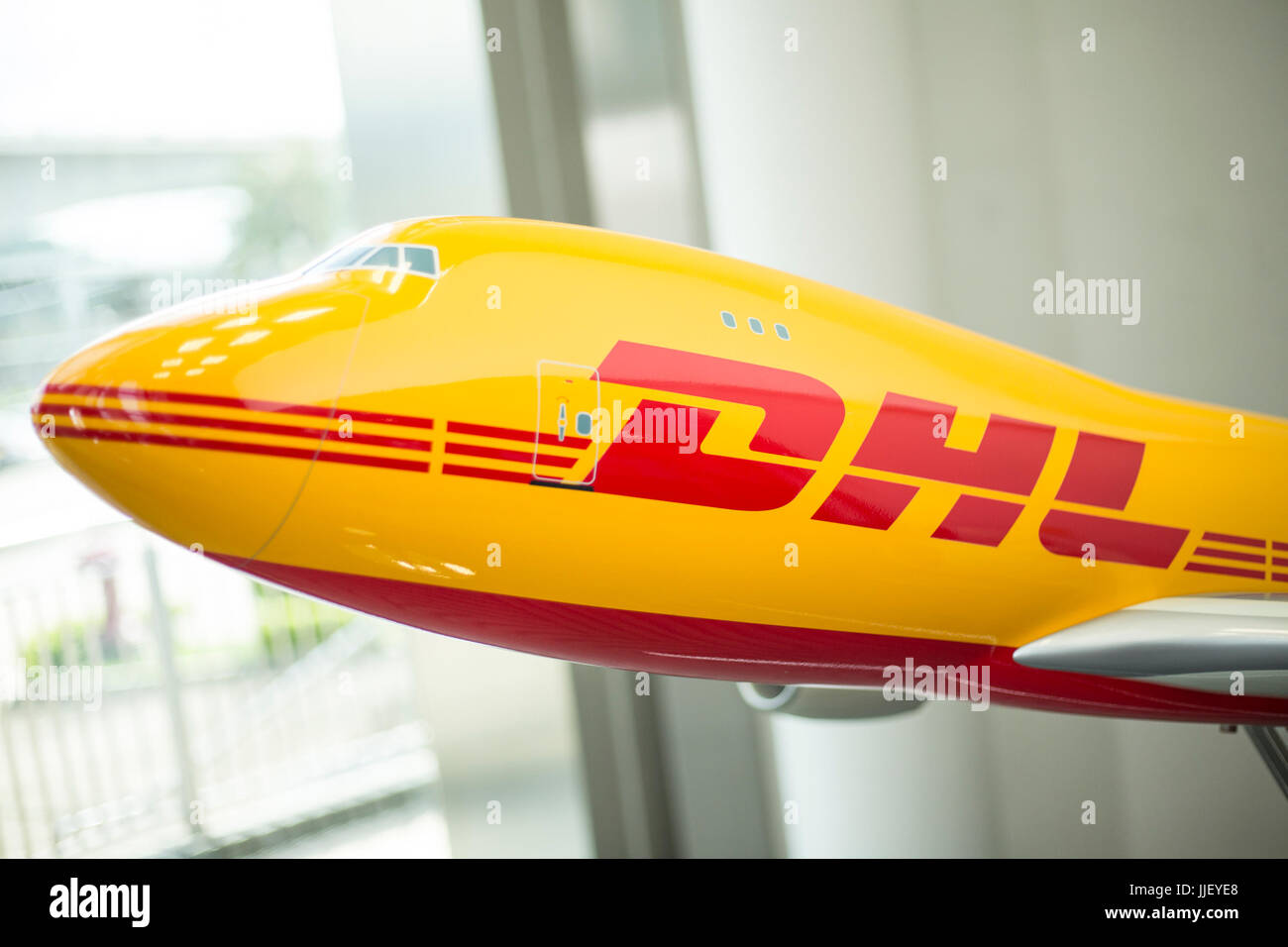 The photographs shows the DHL logo on the model displayed in the ...