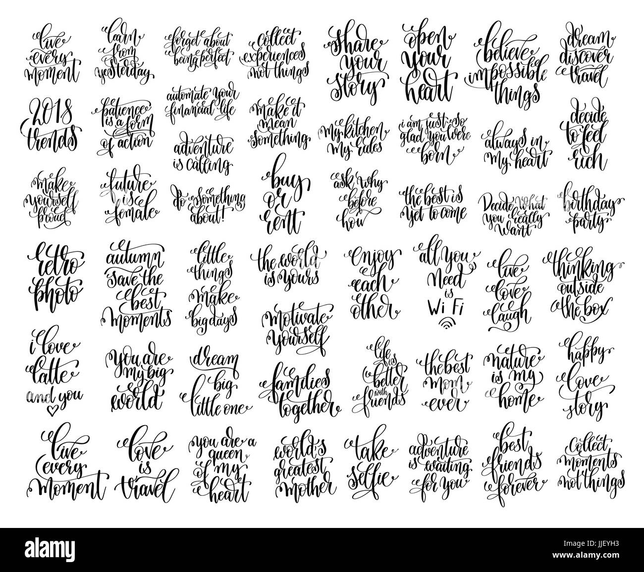 set of 50 black and white hand lettering inscription positive qu Stock ...