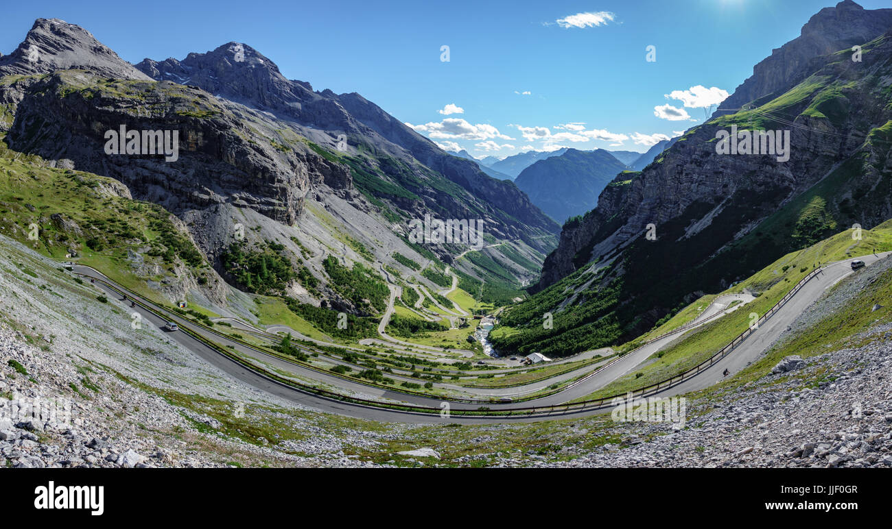 View of serpentine road of Stelvio Pass, Bormio side Stock Photo - Alamy