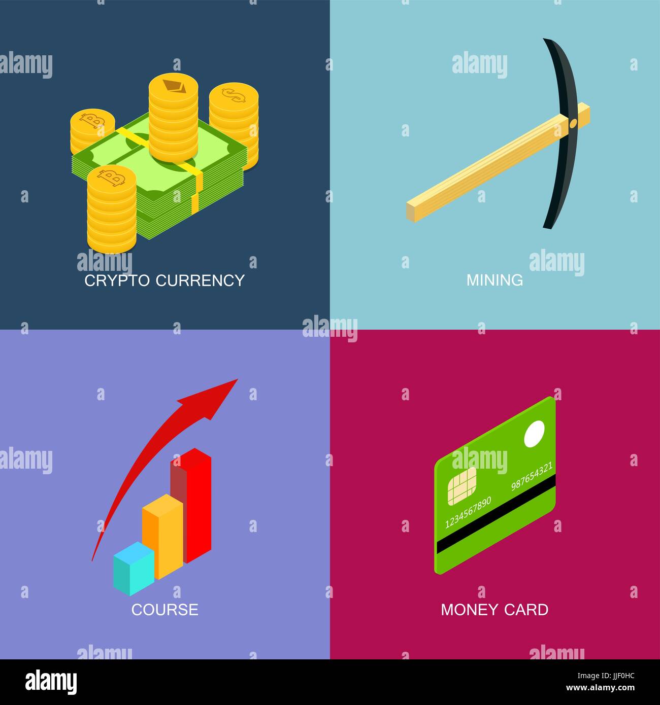Mining of crypto-currency, isometric set of flat icons Stock Vector ...