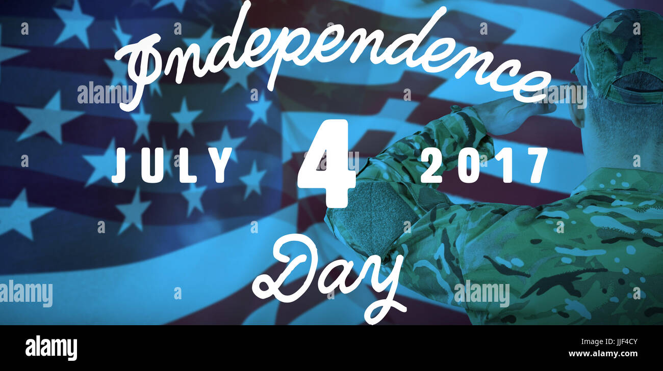 Rear view of soldier saluting against focus on usa flag Stock Photo - Alamy