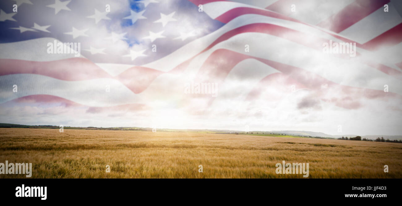 Focus on usa FLAG against field in the countryside Stock Photo - Alamy