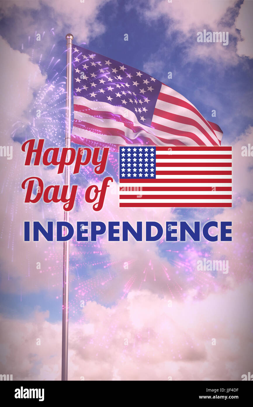 Happy independence day text with American flag against colourful ...