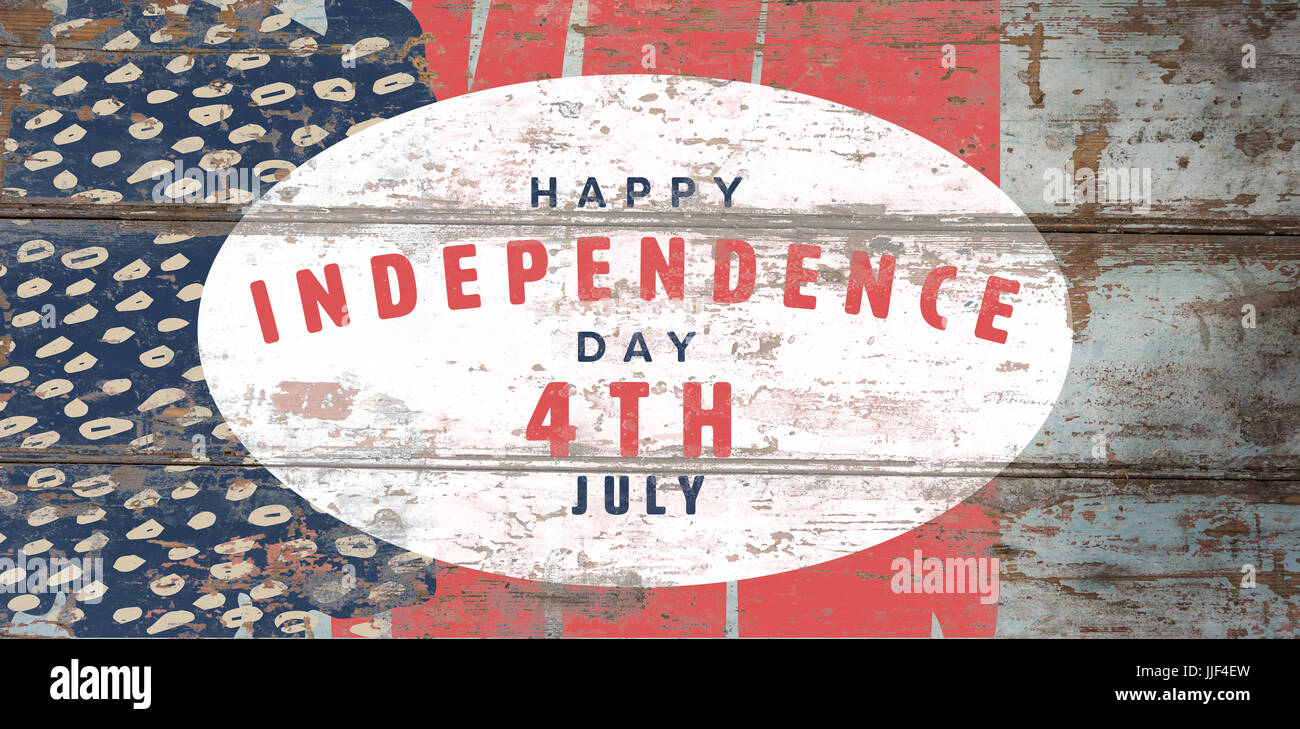 Happy 4th of july text on white background against wood background ...